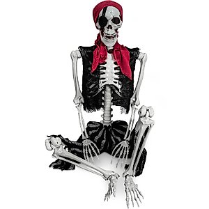 5.4ft Halloween Life Size Pirate Skeleton Realistic Human Full Body Skeleton Props with Movable Joints for Halloween Decoration Haunted House Indoor Outdoor Décor (Pirate Style)
