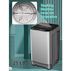 KRIB BLING Full Automatic Washing Machine with LED Display, 25 lbs Portable Washer Drain Pump, Come with a Glass Cover, 8 Programs & 8 Water Levels Selections, Ideal for Camping, Apartment, Dorm, Grey