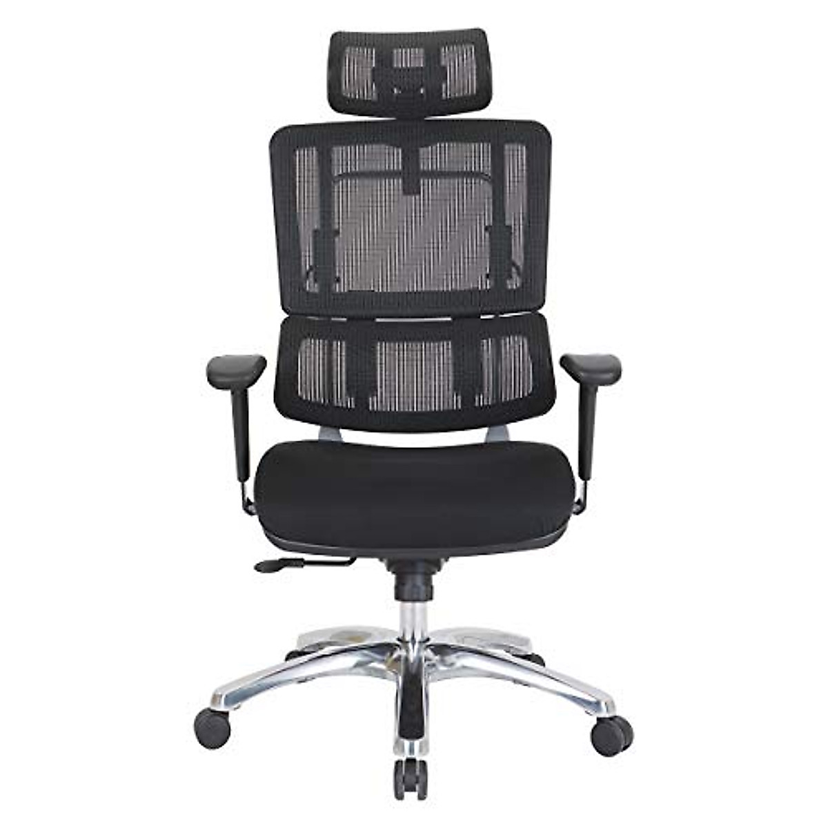 Office Star Pro X996 Fully Adjustable Manager's Office Chair with Lumbar Support, Black Mesh Back, Polished Aluminum Base and Coal FreeFlex Black Seat with Headrest