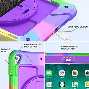 BMOUO Case for iPad 6th/5th Generation Case (9.7 inch, 2018/2017), 360°Rotating Stand, Hand/Shoulder Strap Shockproof iPad 9.7” Case for iPad Air 2, Purple