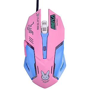 Greshare Gaming Mouse,7 Colors Backlit Optical Game Mice Ergonomic USB Wired with 2400 DPI and 6 Buttons 4 Shooting for Computer/Win/Mac/Linux/Andriod/iOS. (Pink & Blue)