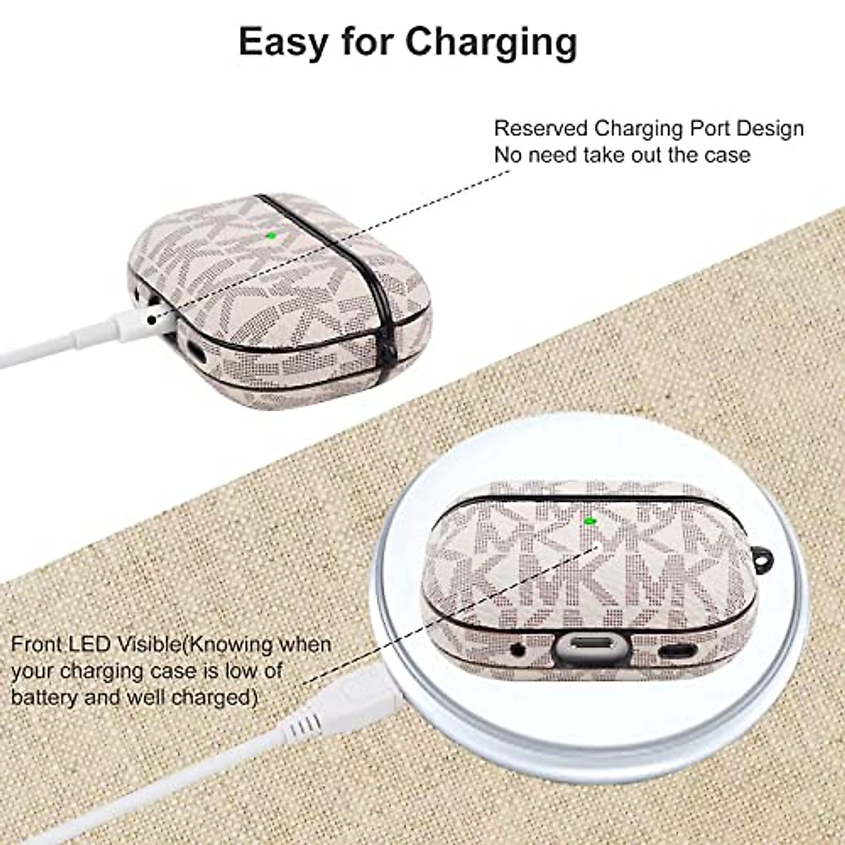 for Airpods Pro 2nd Generation Case Cover 2022, Luxury Full-Body Leather Skin Cover Shock-Absorbing Protective Case with Lanyard for Airpods Pro 2, Front LED Visible
