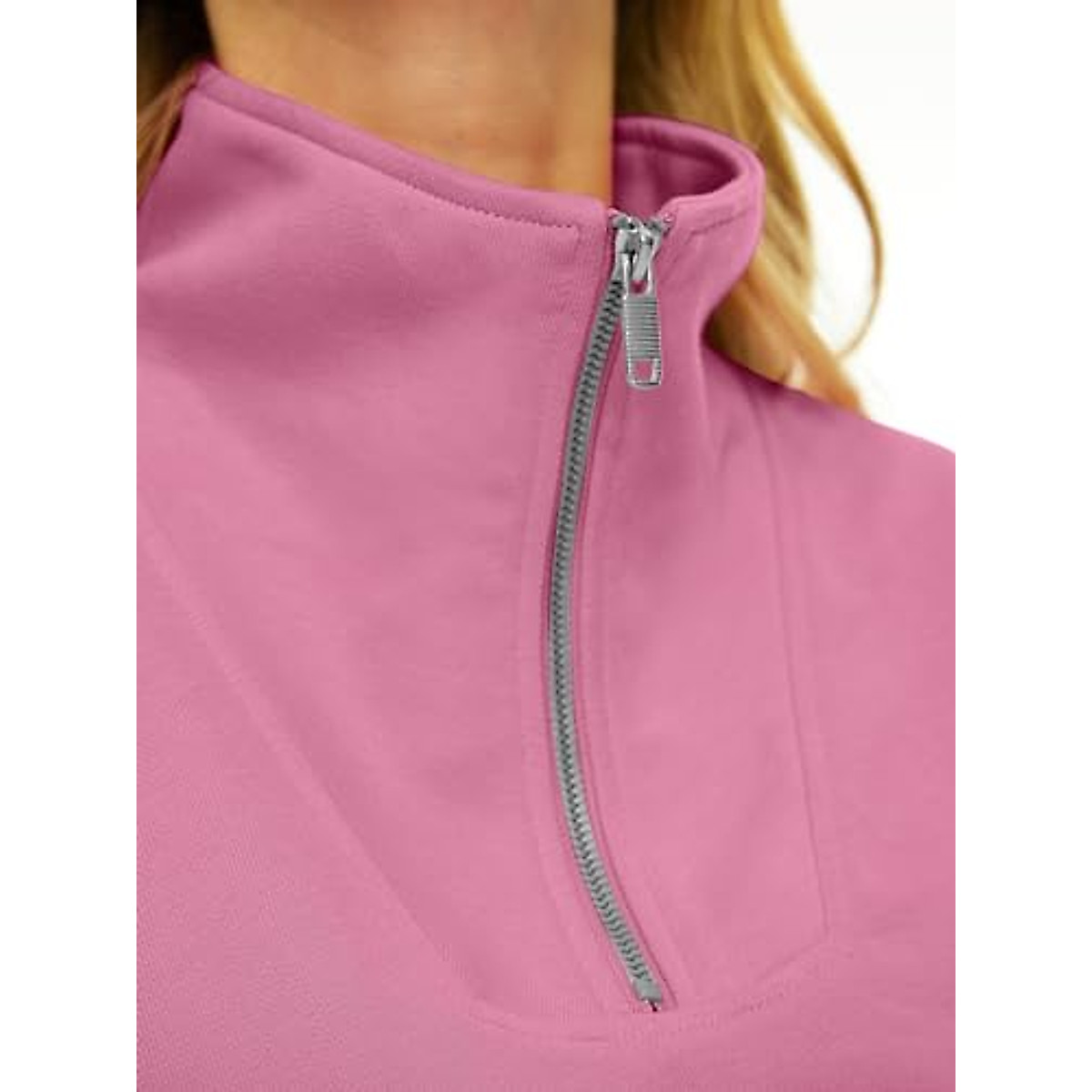 Trendy Queen Half Zip Pullover Womens Sweatshirts Cropped Hoodies Quarter Zip Long Sleeve Fall Outfits Fashion Clothes 2023 Pink