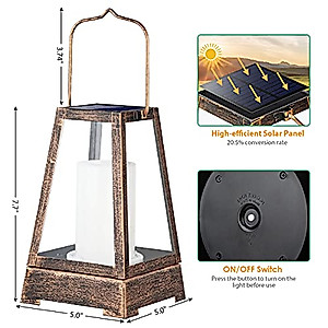 TomCare Solar Lantern Outdoor Waterproof Flickering Flame Metal Hanging Solar Lights Decorative Outdoor Lanterns Solar Powered LED Flame Lights Outdoor Decorations for Patio Garden Yard Deck, 2 Pack