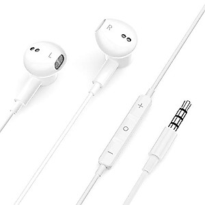 Wired Earbuds for Samsung Galaxy A14 A23 S10 S9, ACAGET 3.5mm Wired Headphones Noise Cancelling Earphone Magnetic Headset Mic & Volume Control with Carrying Case for iPhone 6s 6 5S OnePlus 6T 5T White
