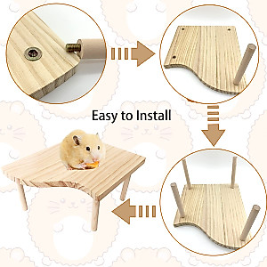 Vehomy 2PCS Hamster Stand Platform Toys Small Pet Wooden Platform with Pillars Rodent Ladder Bridge Rat Climbing Chew Toy Cage Accessories for Hamster Squirrel Gerbil Chinchilla Parrot and Bird