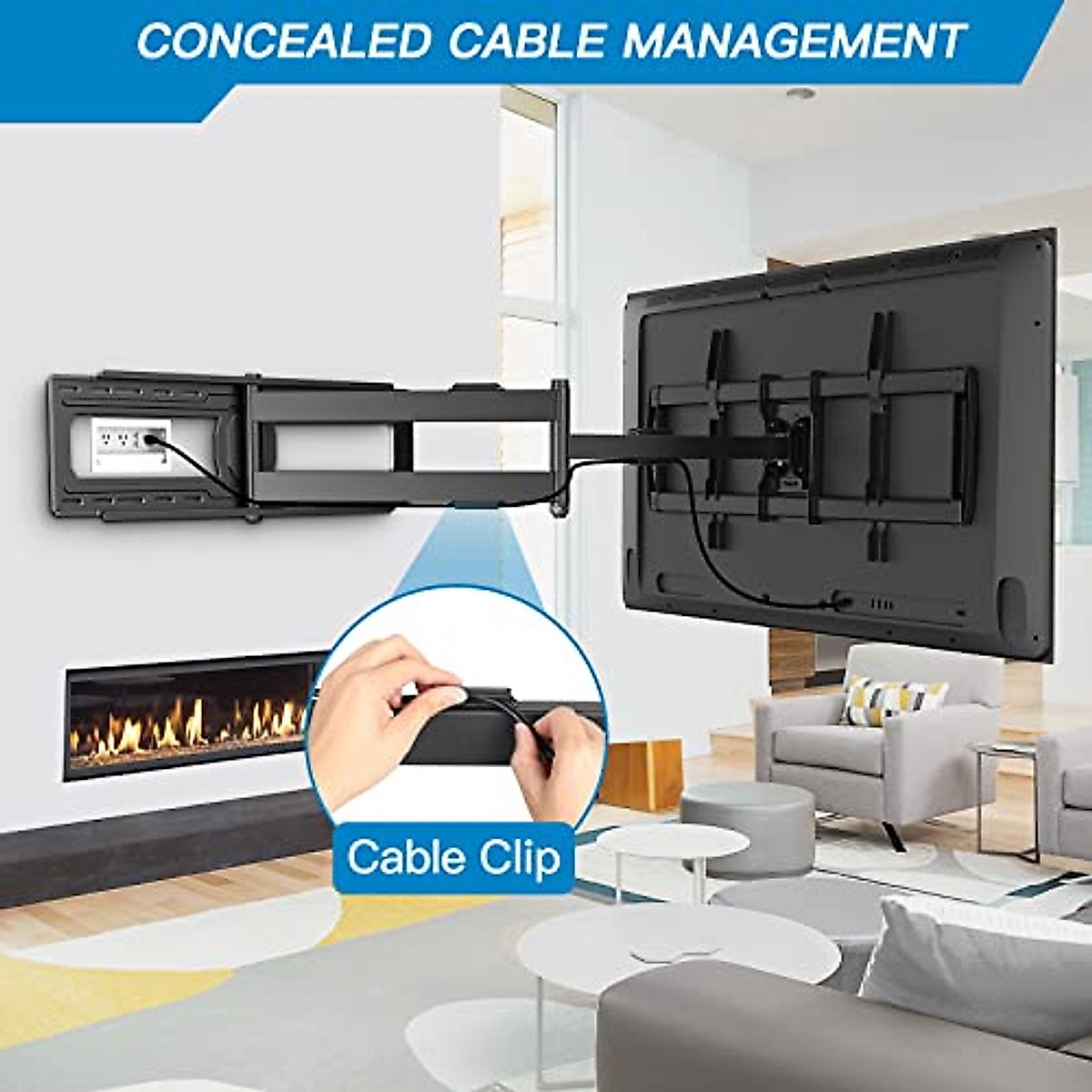 PERLESMITH Long Arm TV Wall Mount for 37-84 inch TVs, Full Motion TV Mount with 42.72 inch Extension Articulating Arm Swivel and Tilt, Max VESA 600x400mm, Holds up to 132 lbs, 16”,18”, 24” Studs