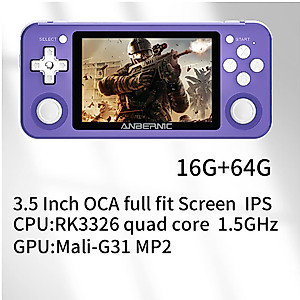 Diketigeey RG351P Handheld Game Console 3.5 Inch IPS Screen Open Source with 16+64G TF 2500 Games 64Bit PS1 PCE 8 Hours Battery Life Open Source System Game Player (Purple)