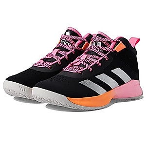 adidas Cross Em Up 5 Basketball Shoe, Black/Silver Metallic/Beam Pink, 2 Wide US Unisex Little_Kid