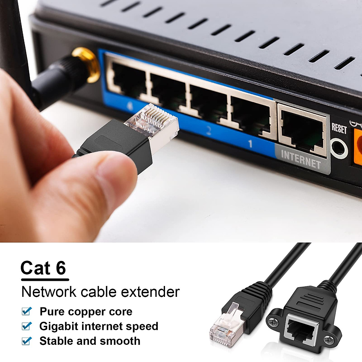 iGreely Ethernet Extender 2Pack RJ45 Male to Female Screw Panel Mount Cat6/Cat5e/Cat5 Ethernet LAN Network Extension Cable 2ft/60cm CAT6