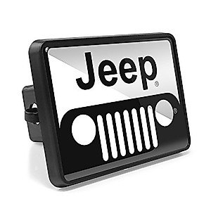 iPick Image, Compatible with - Jeep Grill Logo UV Graphic Black Metal Face-Plate on ABS Plastic 2 inch Tow Hitch Cover