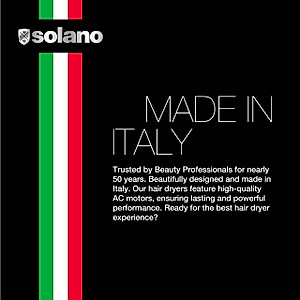 Solano Vero Rosso Ceramic Ionic Hair Dryer | Fast Drying 1600 Watt Lightweight Blow Dryer | Quiet + Ergonomic Design +Tourmaline for Added Shine and Smoothness | Italian-Made