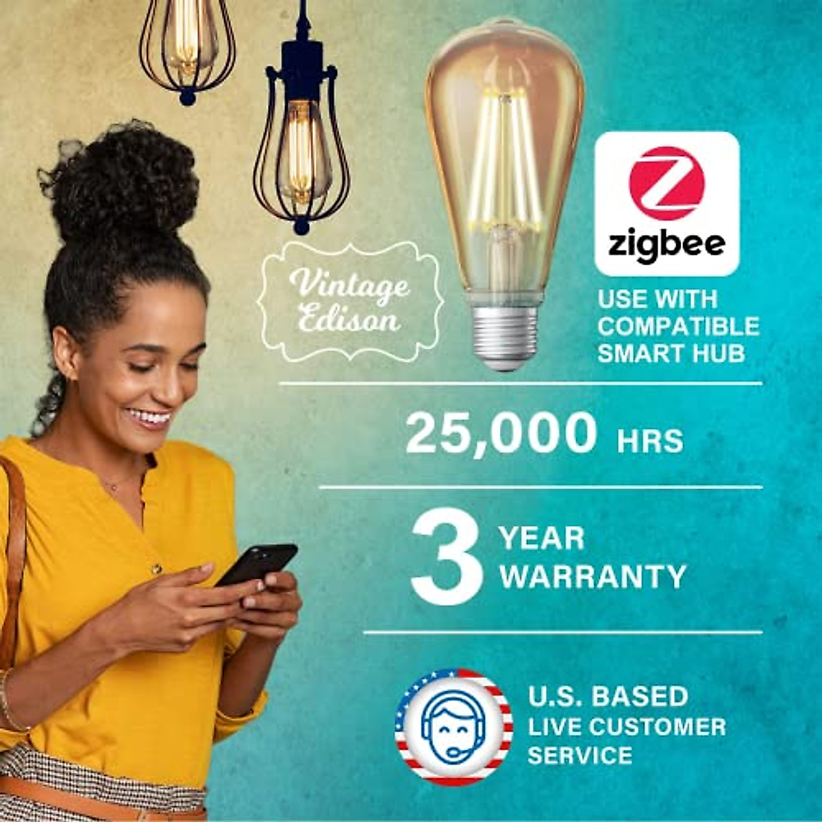 Sengled Zigbee Edison Bulb, Smart Hub Required, Work with SmartThings and Echo with Built-in Hub, Dimmable Filament ST19 LED Smart Vintage Edison Bulb, Voice Activated with Alexa, 2000K/60W Eqv. 2PK