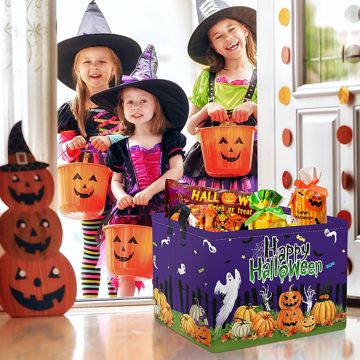 Clastyle Rectangular Gnome Cart Fall Basket Orange Pumpkin Christmas Gift Shelf Basket Farm Harvest Turkeys Storage Bin for Toys Clothes