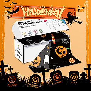 CXPSINC 54 Inch X 300 Feet Plastic Table Cover Roll Disposable Halloween Pumpkin Ghost Tablecloth with Slide Cutter for Home Decor Halloween Party Decorations