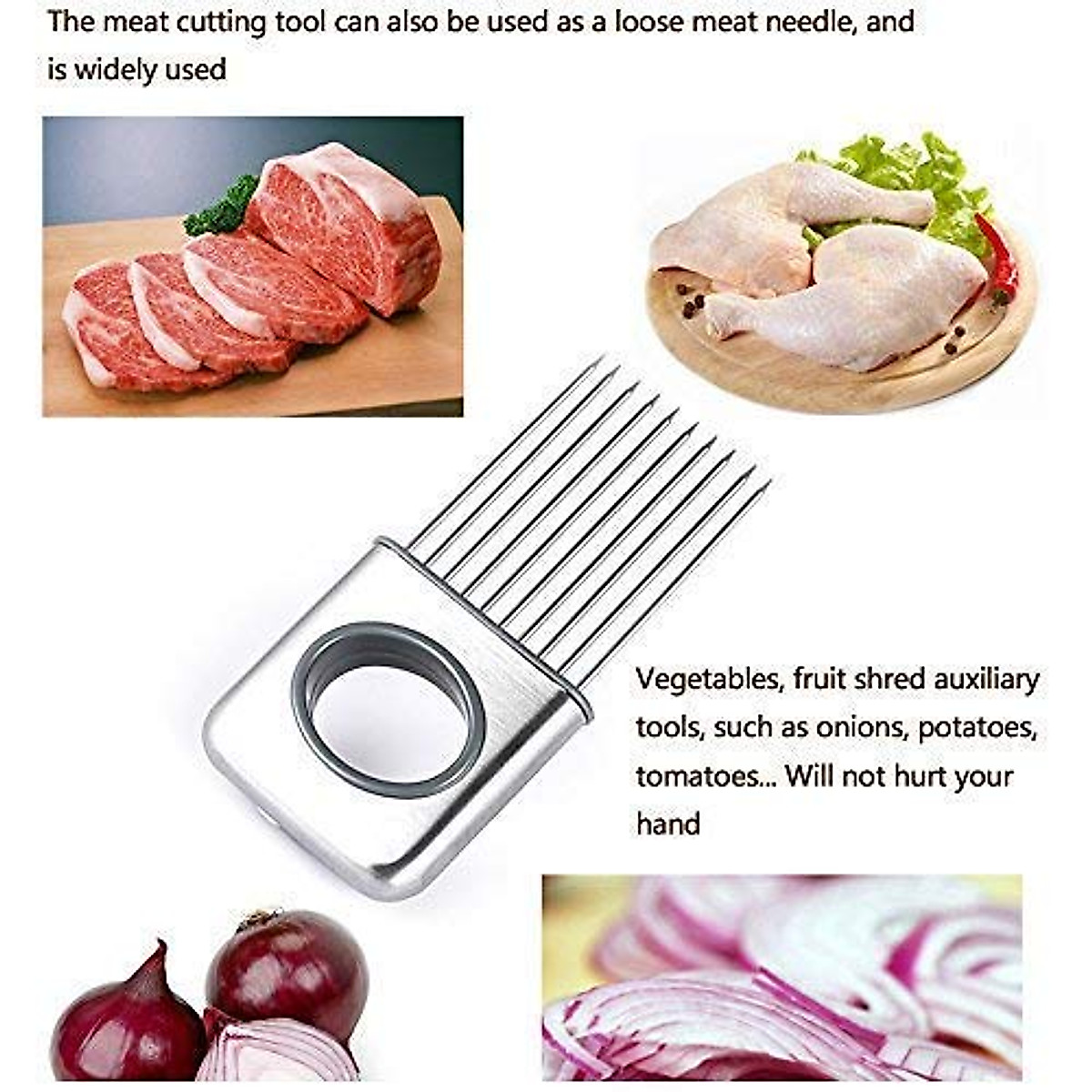 Hvanam Stainless Steel Onion Cut Holder Slicer With 10 Even Prong Easy Hold Vegetable To Cut Tomato Lemon Potatoes And Loosen Meat Kitchen Tools(Silver)