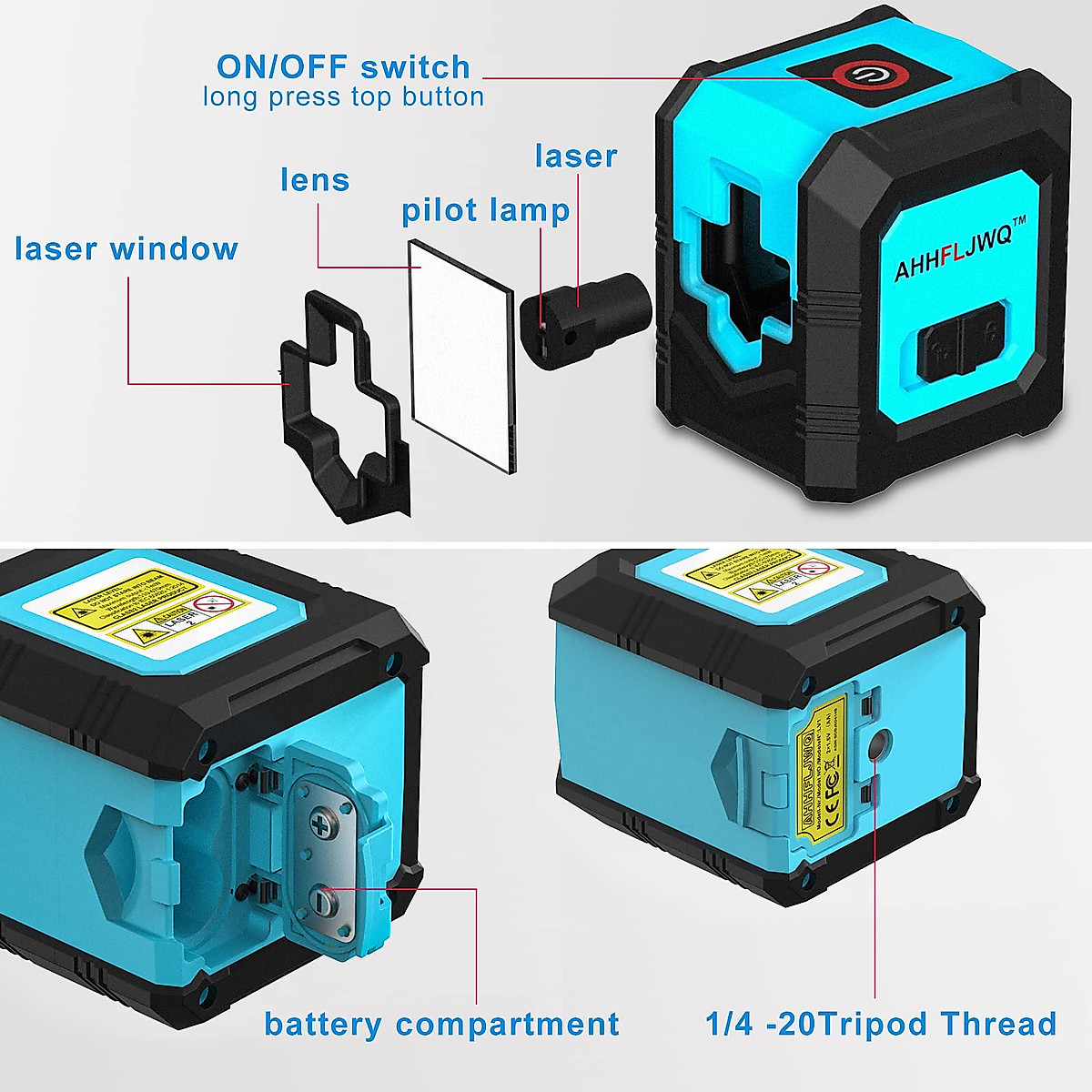 Laser Level,AHHFLJWQ 50ft Cross Line Laser with Vertical and Horizontal Line Self-Leveling,For architectural murals,Battery Included AA.