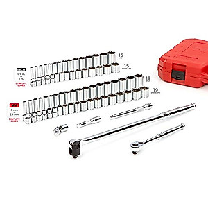 TEKTON 3/8 Inch Drive 6-Point Socket and Ratchet Set, 73-Piece (1/4-1 in., 6-24 mm) | SKT15311