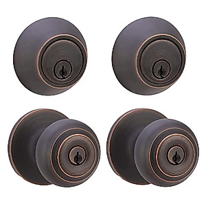 Amazon Basics Exterior Knob With Lock and Deadbolt, Classic, Oil Rubbed Bronze, Set of 2