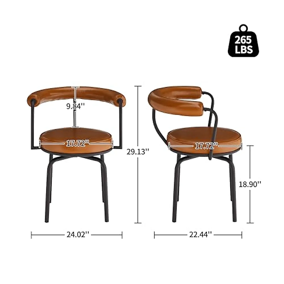 Art Leon Swivel Dining Chairs, Set of 2, Faux Leather Upholstered Dining Room Chairs, Modern Accent Armchairs with Black Metal Legs for Kitchen Living Room Bedroom, Brown