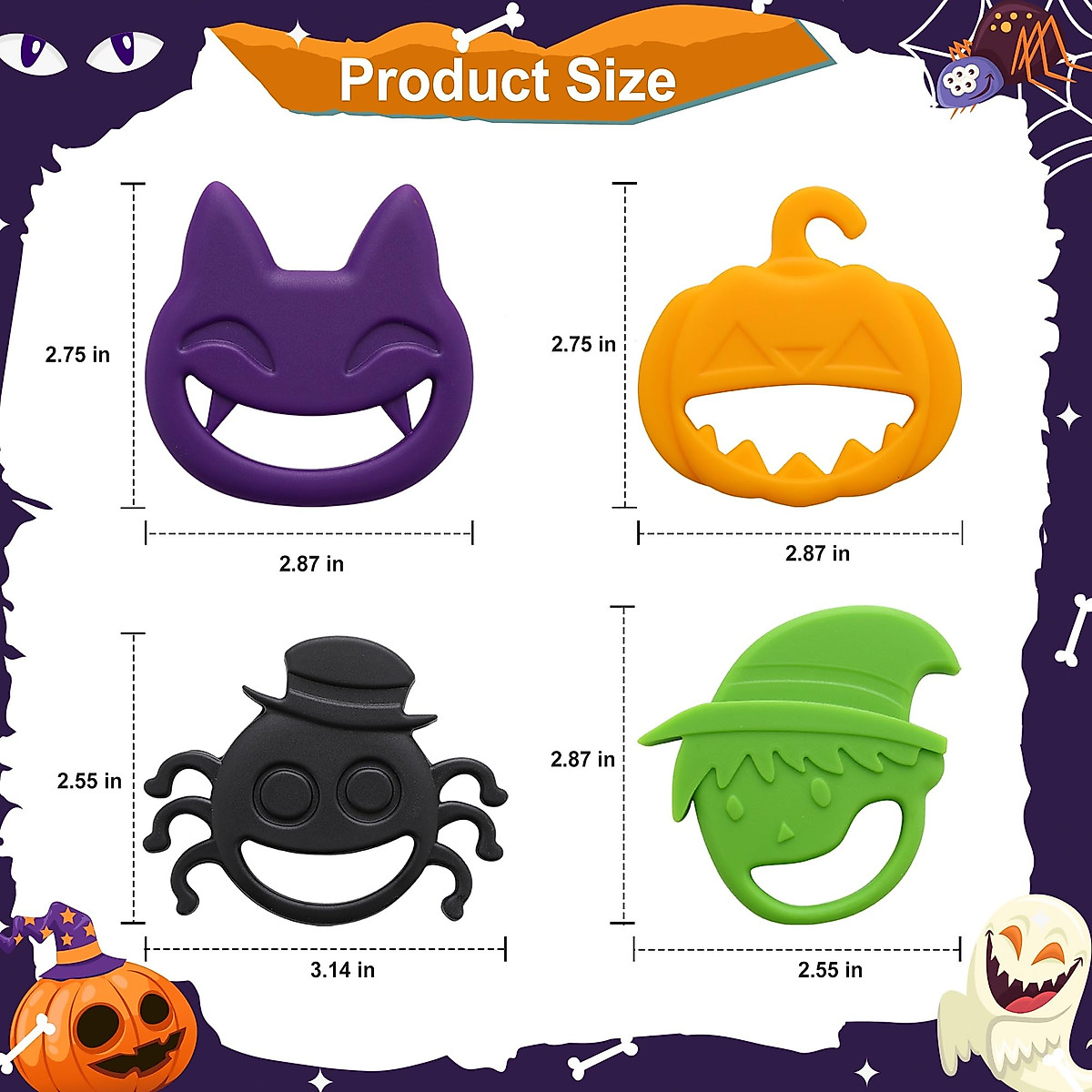 Halloween Teething Toys, Soft Silicone Baby Soothing Teether Chew Toys for Toddlers, Treat or Trick Stocking Stuffers Bags Gifts