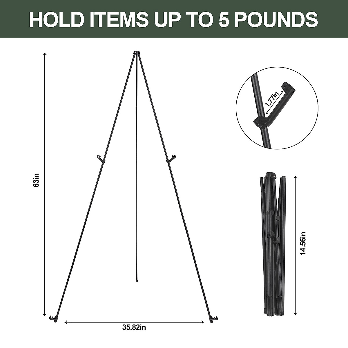 DANMO Easel Stand for Wedding Sign Poster 63'' Instant Display Easel for Floor Adjustable Metal Art Easel Black