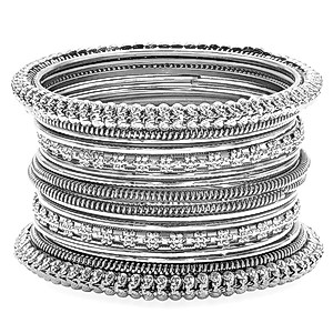 Aheli Tribal Traditional Antique Silver Oxidised Bangles Set Fashion Vintage Ethnic Wedding Party Bollywood Stylish Indian Jewelry Gift for Women Girls Size 2.8 Inch