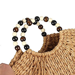 Comeon Natural Straw Bag, Hand Woven Casual Tote Bag Summer Beach Bag, Bead decoration Handle Handbags (Camel)