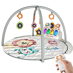 TUMAMA Remote Control Baby Gym Play Mat, Activity Gym with Music and Lights, Piano Gym for Newborn Baby Boys Girls Christmas Holiday Birthday Gifts, Round