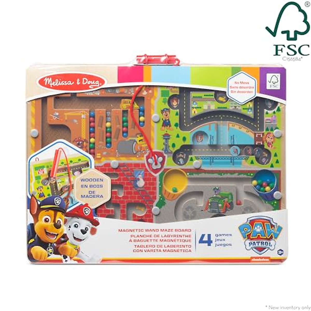 Melissa & Doug PAW Patrol Wooden 4-in-1 Magnetic Wand Maze Board - FSC Certified