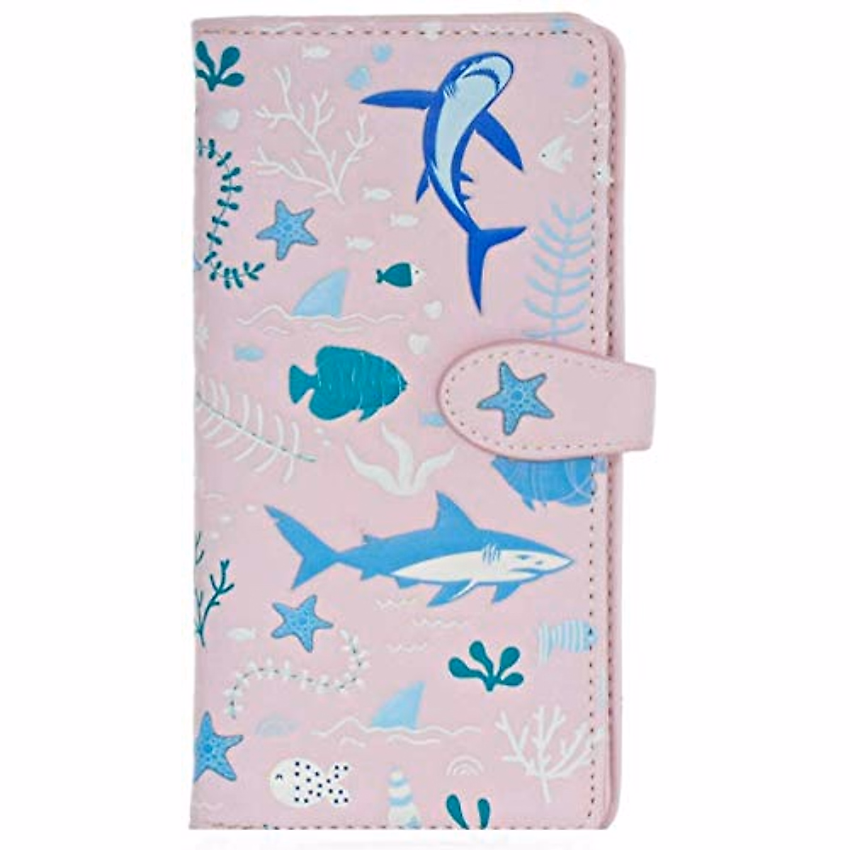 Shag Wear Large Shark Pattern Women's BiFold Wallet Pink Vegan Leather 7"