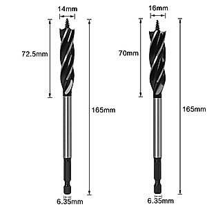 Baorder 6Pcs Auger Drill Bits,High-Carbon Steel Four Slot Wood Drill Bit Set for DIY Woodworking Hole Opening Drilling Tools (14mm, 16mm, 18mm, 20mm, 22mm, 25mm)