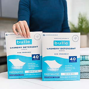 bulle - Laundry Detergent Sheets - Clothes Cleaning Solution, Removes Stain, Dirt & Odor, No Irritating Ingredients, Washing Strips, Fresh Linen Scent, Mothers Household Companion, 40 count, Unscented