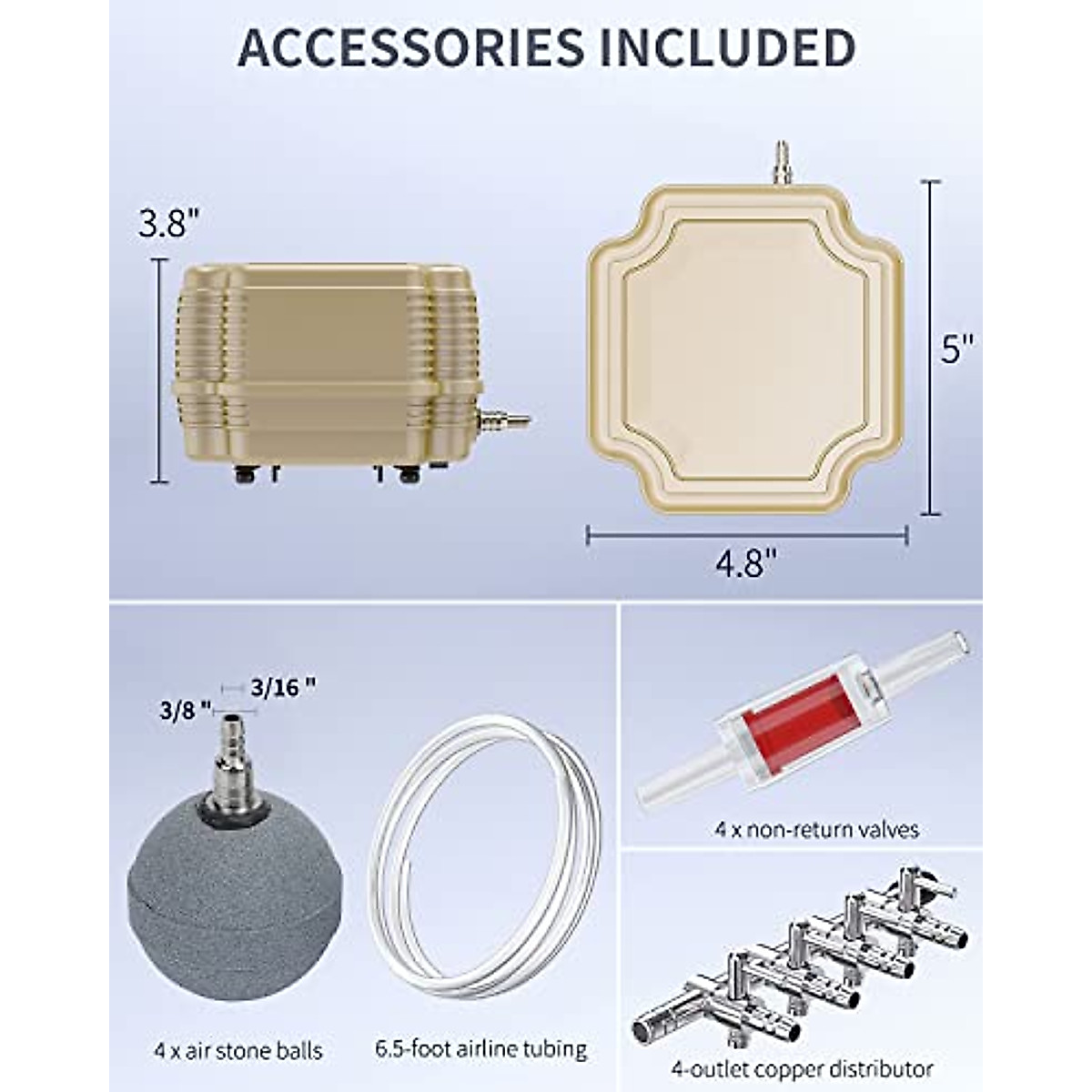 Pawfly 7 W 254 GPH Commercial Air Pump Adjustable Quiet Oxygen Aerator Pump with Air Stones 4 Outlets Manifold and Airline Tubing Accessories for Up to 300 Gallon Tank Aquarium Pond