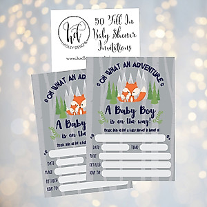 50 Fill in Fox Baby Shower Invitations, Baby Shower Invitations Woodland, Custom, Rustic, Jungle, Forest, Neutral, Baby Shower Invites for Boy, Baby Shower Invite Cards, Baby Invites Printable