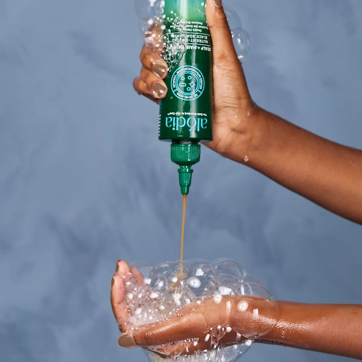 ALODIA Nourish & Heal Raw Organic Black Soap for Dry Scalp & Gentle Hair - Lavender & Spearmint Infused African Liquid Black Soap Wash - Gently Remove Buildup on Scalp & Strands - 8 oz