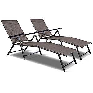 RELAX4LIFE Chaise Lounge Chair Outdoor Set of 2, Folding Patio Recliner Chair with Adjustable Reclining Back & Armrests for Yard Poolside Deck, Portable Sunbathing Beach Lounge Chairs for Outside (2)