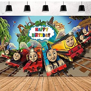 Thomas Train Birthday Party Decorations, Thomas Party Photo Backdrop for Train Friends Theme Party Background Supplies for Kids Girls Boys Baby Shower, 5 x 3Ft