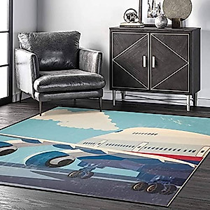 Stylized on The Theme of Civil Aviation Modern Jet Airplane Ready to 4x6 Rug Area Rug Non-Slip Floor Mat Indoor Outdoor Carpet for Living Room Bedroom Kids Room Home Decor Throw Rugs Runner Rugs