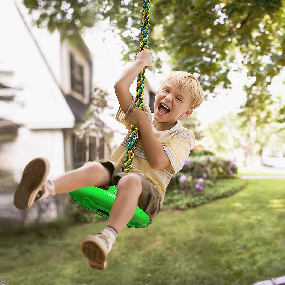 Fentin Tree Swing for Kids Backyard Single Disc Rope Climbing Swing Seat for Tree Indoor Outdoor Playground Swing Set Accessories with Thickening 4 Ft Strap-Green