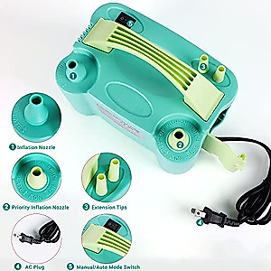 Electric Balloon Pump 110V 600W Dual Nozzle Portable Balloon Inflating Pump Halloween Balloon Arch Kit with Balloon Flower Clips Balloon Tape Balloon Knotter Dot Glue Avocado Green