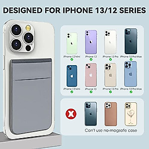 CloudValley Magnetic Card Wallet Designed for iPhone MagSafe, Stretchy Lycra Double Pocket Credit ID Card Holder Case for Back of iPhone 14 / iPhone 13 & 12 Series, Mag Safe Base Accessories, Gray