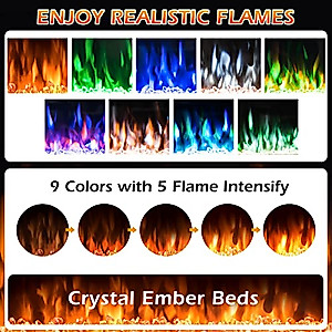 ARLIME Electric Fireplace Insert 36 Inch Wide Wall Mounted, in Wall Electric Fireplace Electric with Remote Control, Timer, Touch Screen, 9 Adjustable Flame Colors, Smokeless Stove Heater, 750W/1500W