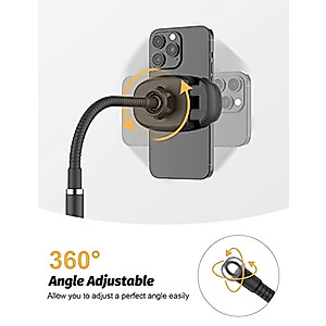 Cell Phone Stand, Adjustable Height & Angle Gooseneck Phone Stand for Desk Flexible Arm Universal Phone Holder, Aluminum Alloy Desktop Phone Stand for Recording Compatible with 3.5"-7" Device (Black)