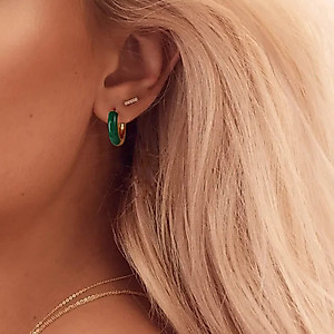 Lourny Small Hoop Earrings for Women, 18K Gold Plated Hypoallergenic Cute Enamel Huggie Earring Gifts for Women (Dark Green)