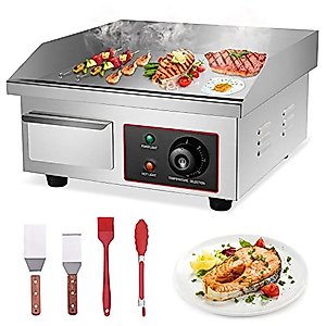 PNKKODW 1500W Commercial Griddle,14” Electric Griddles Grill,Commercial Flat Top Griddle Countertop Griddle Hot Plate Kitchen Stainless Steel Restaurant Grill with Griddle Accessories