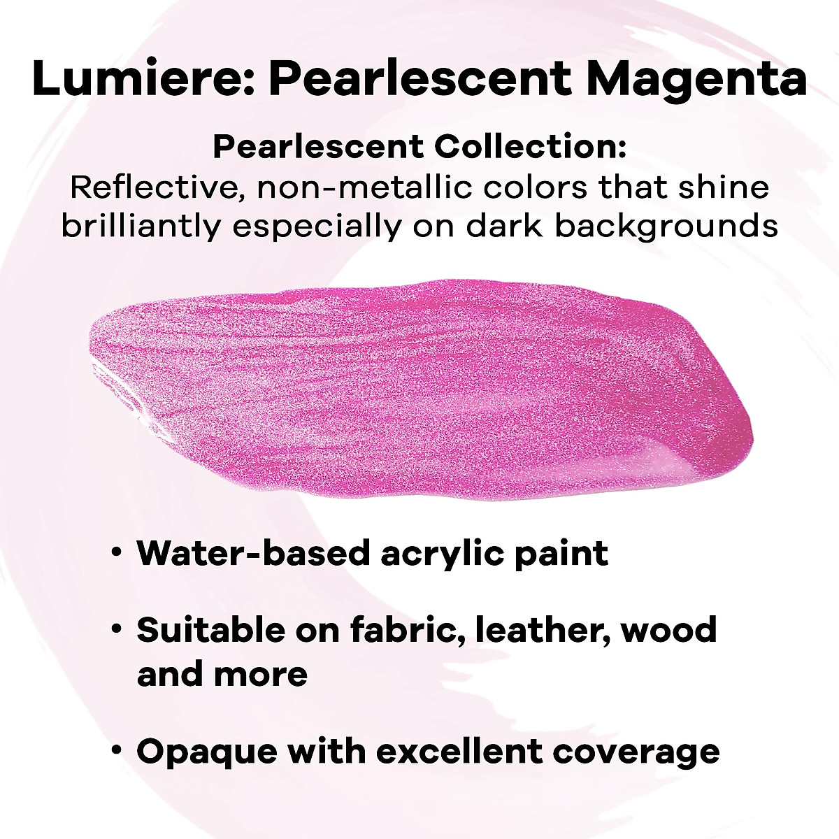 Jacquard Lumiere 8oz Fabric Paint Pearlescent Magenta - Metallic Paint for Fabric, Leather, Canvas, Paper and Wood - Light-bodied Metallic Acrylic Paint - Lightfast & Vibrant Metallic Acrylic Paints
