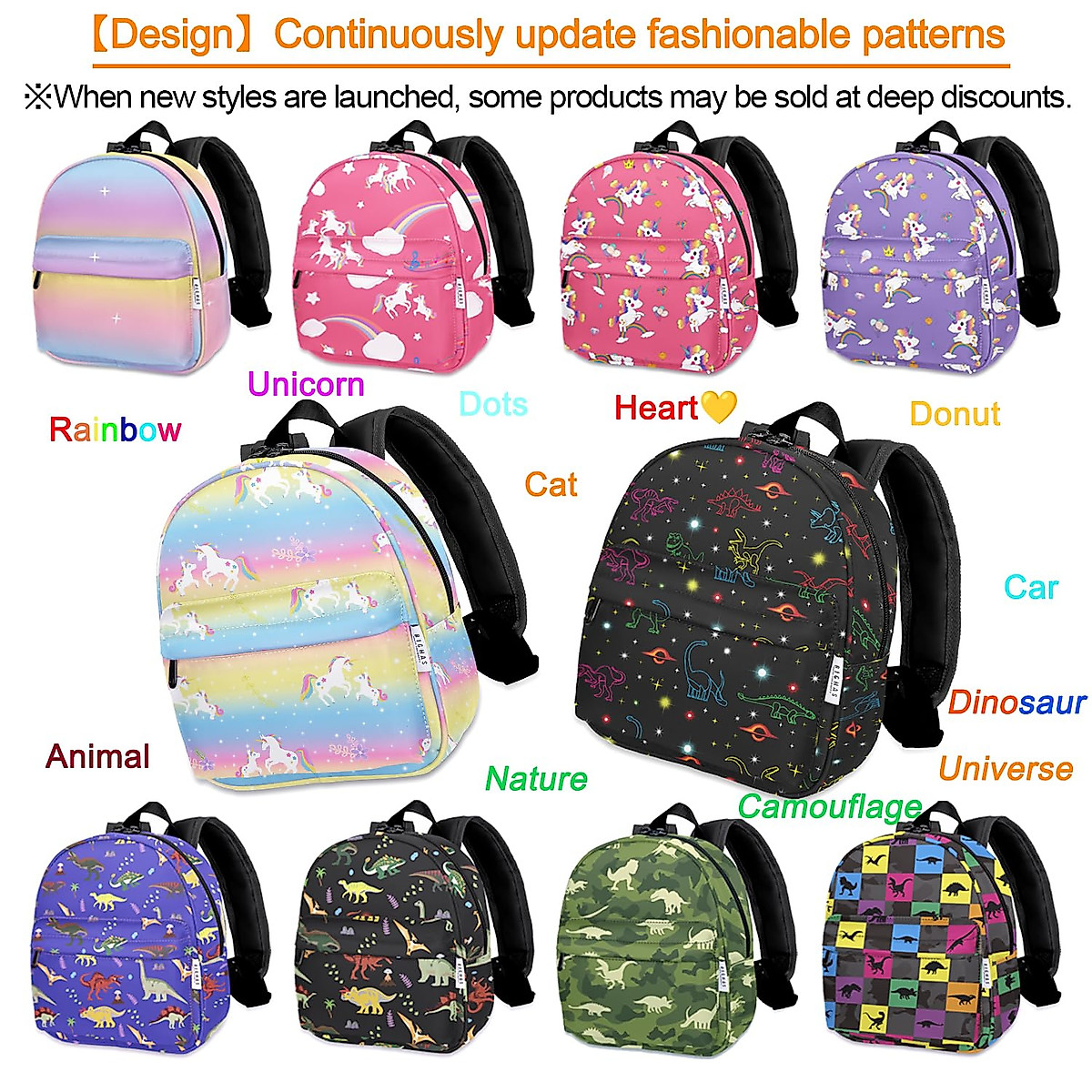 BIGHAS Lightweight Mini Kids Backpack with Chest Strap For Preschool Kindergarten Boys and Girls 3-6 Years Old 21 colors (Black)