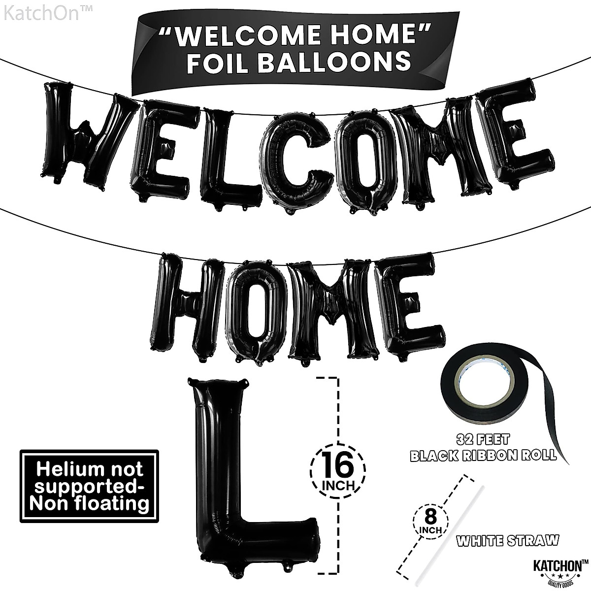 KatchOn Black Welcome Home Balloons - 16 Inch | Welcome Home Banner for House Warming Decoration Party | Family Gathering Banner
