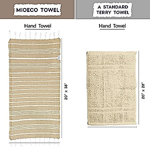 mioeco Organic Cotton Turkish Hand Towel - 20" x 38" Large Classic Luxury Set of 2 - Decorative Hand Towels for Bathroom, Kitchen & Home - Super Absorbent & Quick Drying - Prewashed